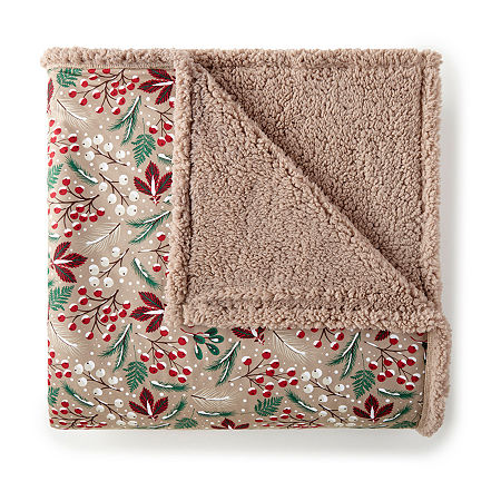 Micro Flannel(R) Winterberries Reverse to Sherpa Blanket