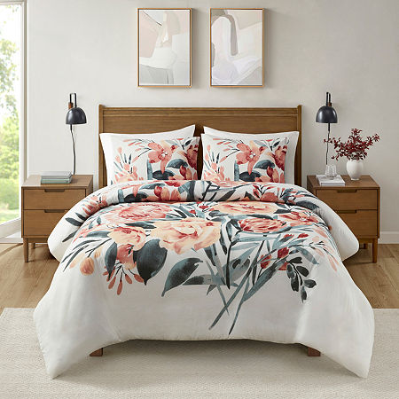 Madison Park Dahlia 3-Pc. Duvet Cover Set  Full/Queen - Peach/Off-White