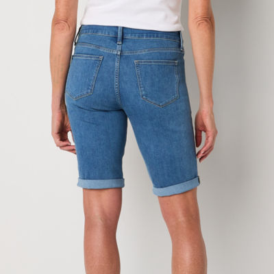 St. John's Bay Womens Secretly Slender Mid Rise Denim Bermuda Short