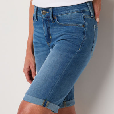 St. John's Bay Womens Secretly Slender Mid Rise Denim Bermuda Short