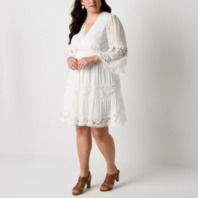 Isabel & Nina Womens 3/4 Sleeve Plus Fit + Flare Dress