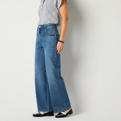 Liz Claiborne Stretch Fabric Womens High Rise Wide Leg Jean, Color ...