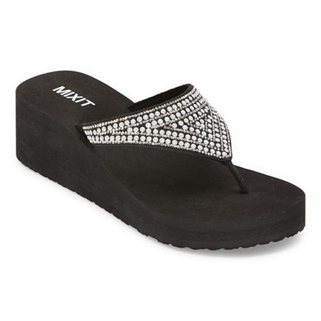 Click here for Mixit Womens Triangle Thong Wedge Sandals  10  Bla... prices