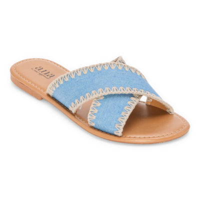 a.n.a Womens Cross Slide Sandals, Color: Denim Blue - JCPenney