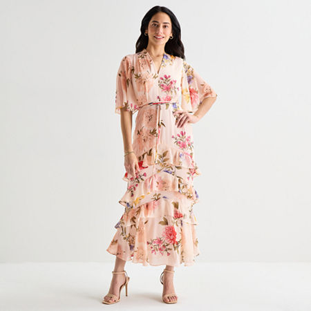Click here for Melonie T Womens V Neck Short Sleeve Flutter Maxi... prices