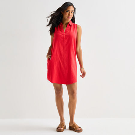 Click here for St. Johns Bay Womens Tall Sleeveless Shirt Dress... prices