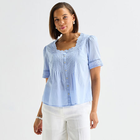 Click here for Liz Claiborne Womens Square Neck Short Sleeve Blou... prices
