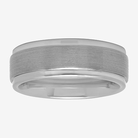 Click here for Mens 8mm Comfort-Fit Ring in Tungsten  12  White prices