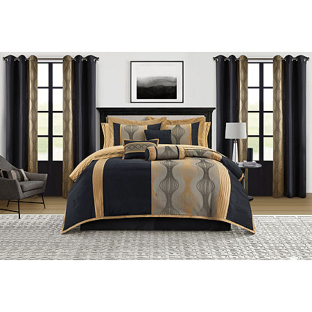 Stratford Park Kath Geometric 15-Pc. Comforter Set  King - Black Gold