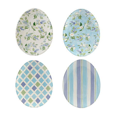 Certified International Easter Egg-Shaped Plates  Set of 4 - Blue