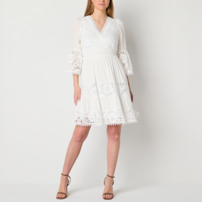 Isabel & Nina Womens 3/4 Sleeve Fit + Flare Dress, Color: White - JCPenney