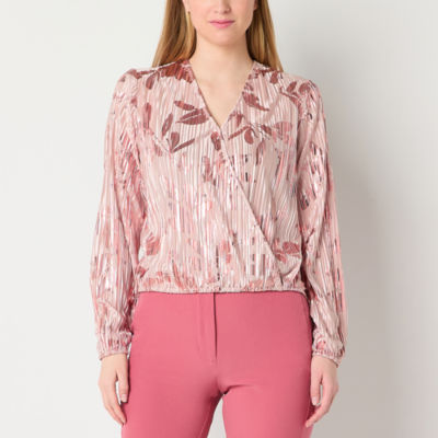 52seven Womens V Neck Long Sleeve Blouse, Color: Blush - JCPenney