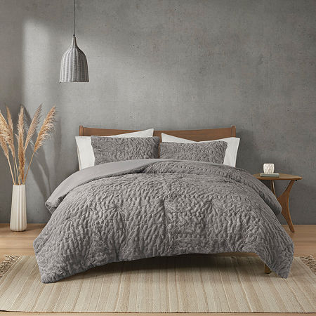 Madison Park Blair Ruched 3-Pc. Faux Fur Comforter Set  King/California King - Grey