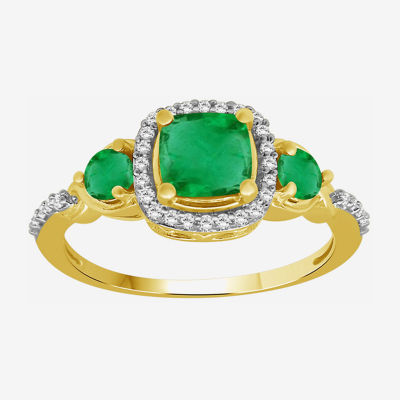 Womens Gemstone & 1/10 CT. T.W. Natural Diamond 10K Gold Round 3-Stone ...