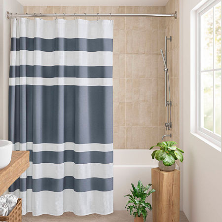 Madison Park Spa Waffle 3M-Scotchgard Shower Curtain  72 x 72 - Dark Blue