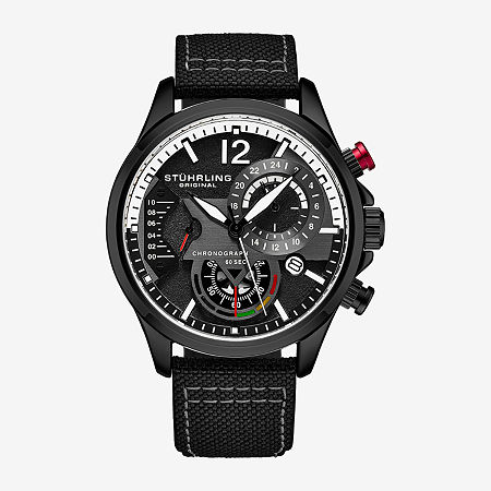 Click here for Stuhrling Mens Black Leather Strap Watch 4029.5  O... prices