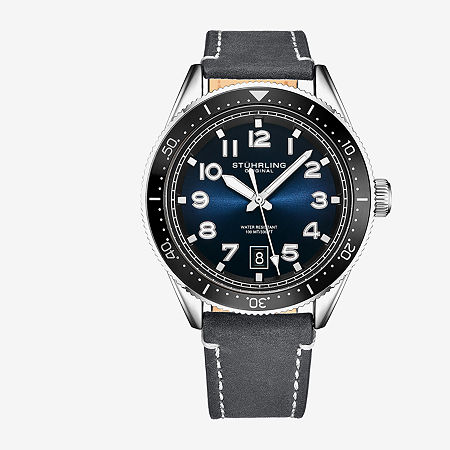 Click here for Stuhrling Mens Gray Leather Strap Watch 3989.6  On... prices