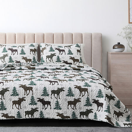 Click here for Linery Moose Trees Reversible Quilt Set  One Size... prices