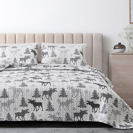 Click here for Linery Moose Trees Reversible Quilt Set  One Size... prices