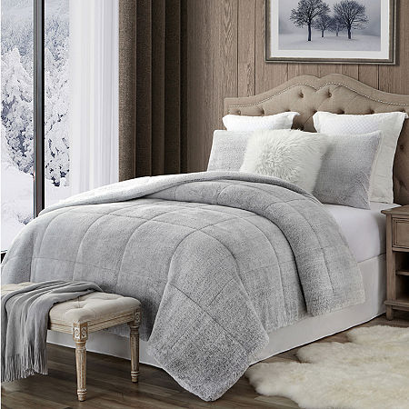 Cathay Home Inc. Plush Faux Fur and Sherpa Reversible Comforter Set  Full/Queen - Grey