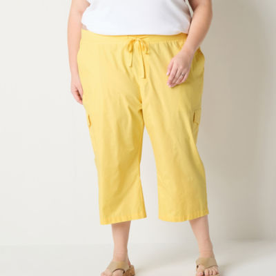 St. John's Bay Cargo Mid Rise Plus Capris, Color: Yellow Sunshine ...