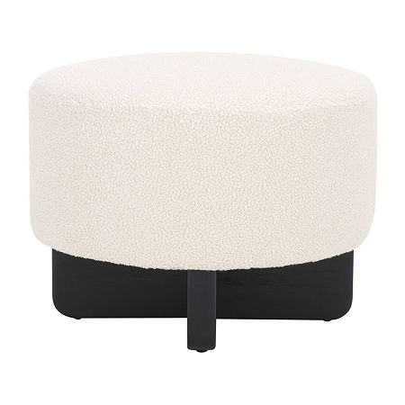 Riah Boucle Round Ottoman - Off white / black