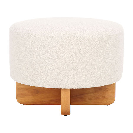 Riah Boucle Round Ottoman - Off white / natural