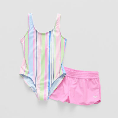 Roxy Big Girls Salty Stripe One Piece Set, Color: Lilac Chiffon - JCPenney