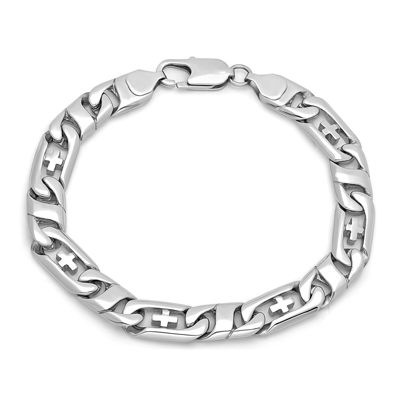 Mens Stainless Steel Cross Link Bracelet, Color: White - JCPenney