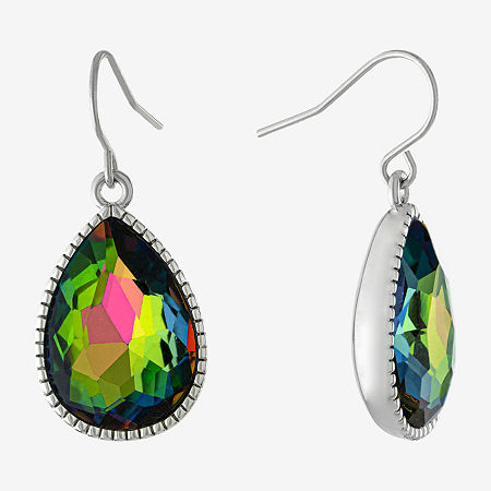 Athra Fine Silver Plated Purple Crystal Teardrop Earrings