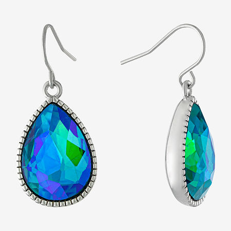 Macys Pear Shape Crystal Drop Earrings (7/25 ct. t.w.) in Fine Silver Plated Brass - Aqua Aurora Borealis