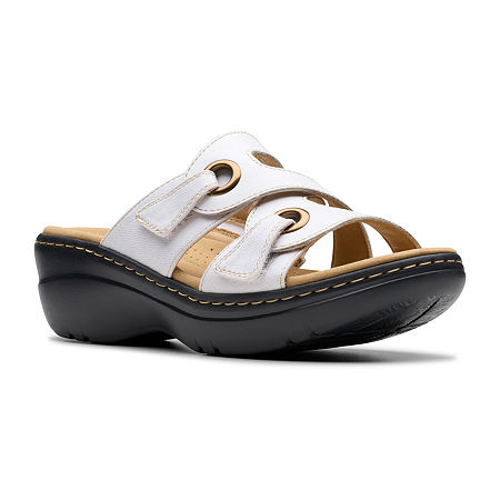Clarks Collection Womens Merliah2 Cove Wedge Sandals - White Leather