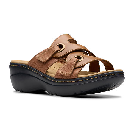 Clarks Collection Womens Merliah2 Cove Wedge Sandals - Tan Leather
