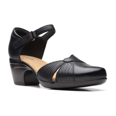 Clarks Emily Rae Womens Round Block Heel Pumps, Color: Black - JCPenney