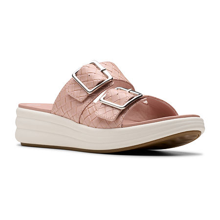 Clarks Womens Drift Buckle Slip-On Slide Wedge Sandals - Peach
