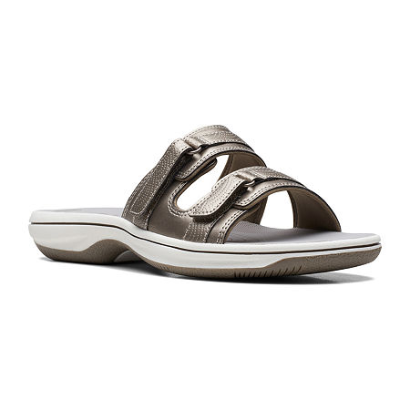Clarks Womens Cloudsteppers Breeze Piper Comfort Slide Sandals - Pewter