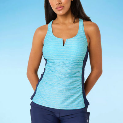 Free Country Built in Bra Striped Tankini Swimsuit Top, Color: Textured ...