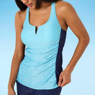 Free Country Built in Bra Striped Tankini Swimsuit Top, Color: Textured ...