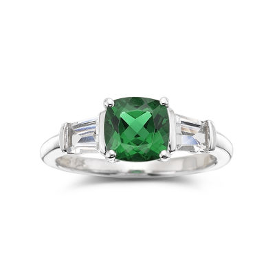 Simulated Emerald & Lab-Created White Sapphire Sterling Silver 3-Stone ...