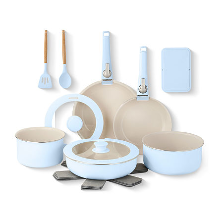 Gotham Steel 18 Piece Ceramic Nonstick Detachable Handle Cookware Set - Pastel blue