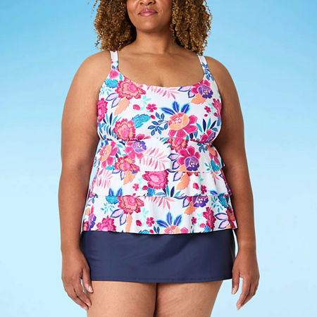 Sonnet Shores Womens Exotic Floral Plus Swim Dress  16w  White