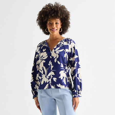 Click here for Worthington Womens Split Tie Neck Long Sleeve Blou... prices