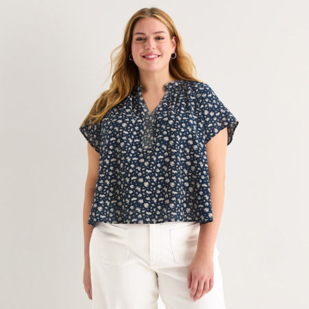 Click here for a.n.a Womens Plus Split Crew Neck Short Sleeve Blo... prices