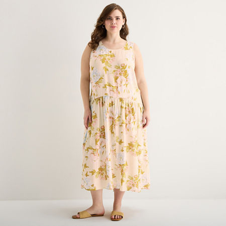 Click here for a.n.a Womens Plus Sleeveless Floral Midi Drop Wais... prices