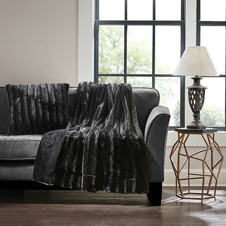 Madison Park Duke Ribbed Faux-Fur Decorative Pillow  20 x 20 - Black