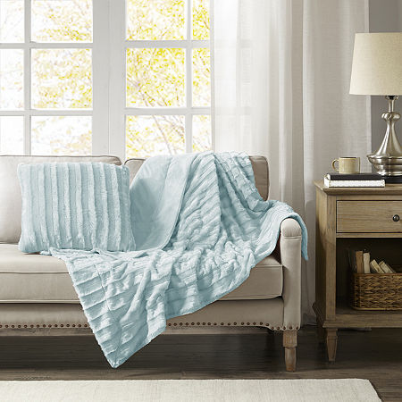Madison Park Duke Ribbed Faux-Fur Decorative Pillow  20 x 20 - Blue