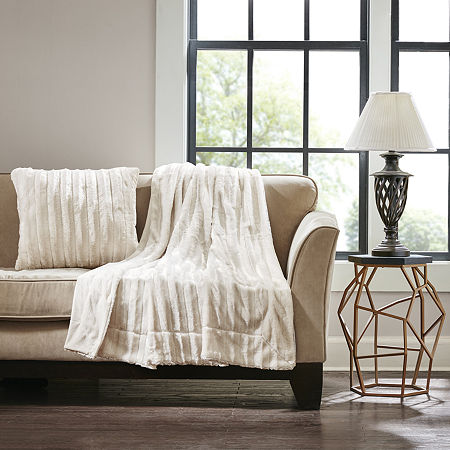 Madison Park Duke Ribbed Faux-Fur Decorative Pillow  20 x 20 - Ivory