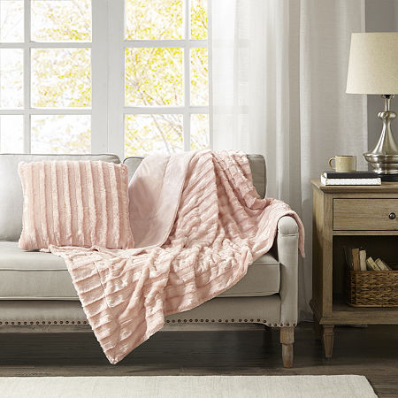Madison Park Duke Ribbed Faux-Fur Decorative Pillow  20 x 20 - Blush