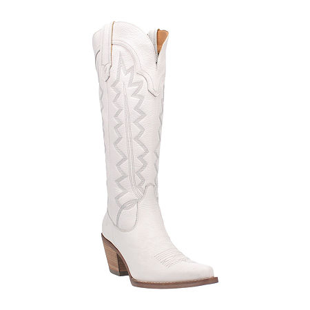 Dingo Womens High Cotton Leather Stacked Heel Cowboy Boots  6 Medium  White