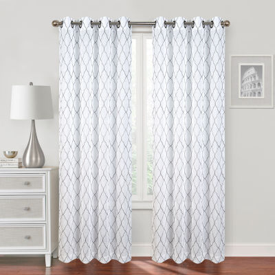 Regal Home Bayview Grommet Top Embroidered Sheer Single Curtain Panel ...